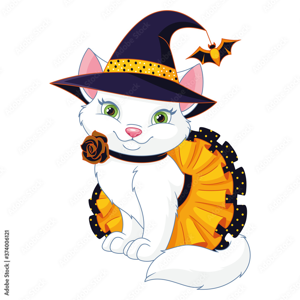 Halloween cat witch. Cat dressed in halloween costume cartoon vector ...