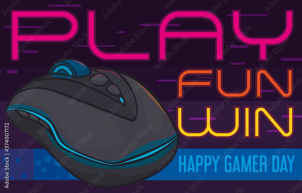 Gaming Mouse and Greeting Message for a Happy Gamer Day, Vector ...