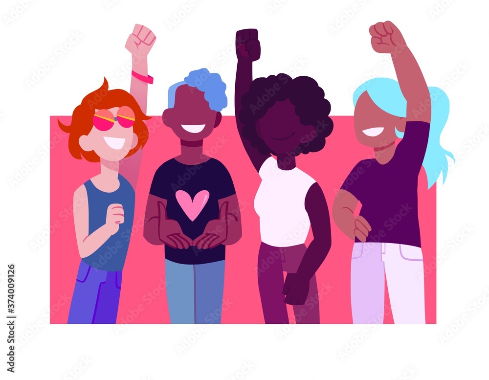 Group of women, non-binary people holding up fists. Empowerment ...