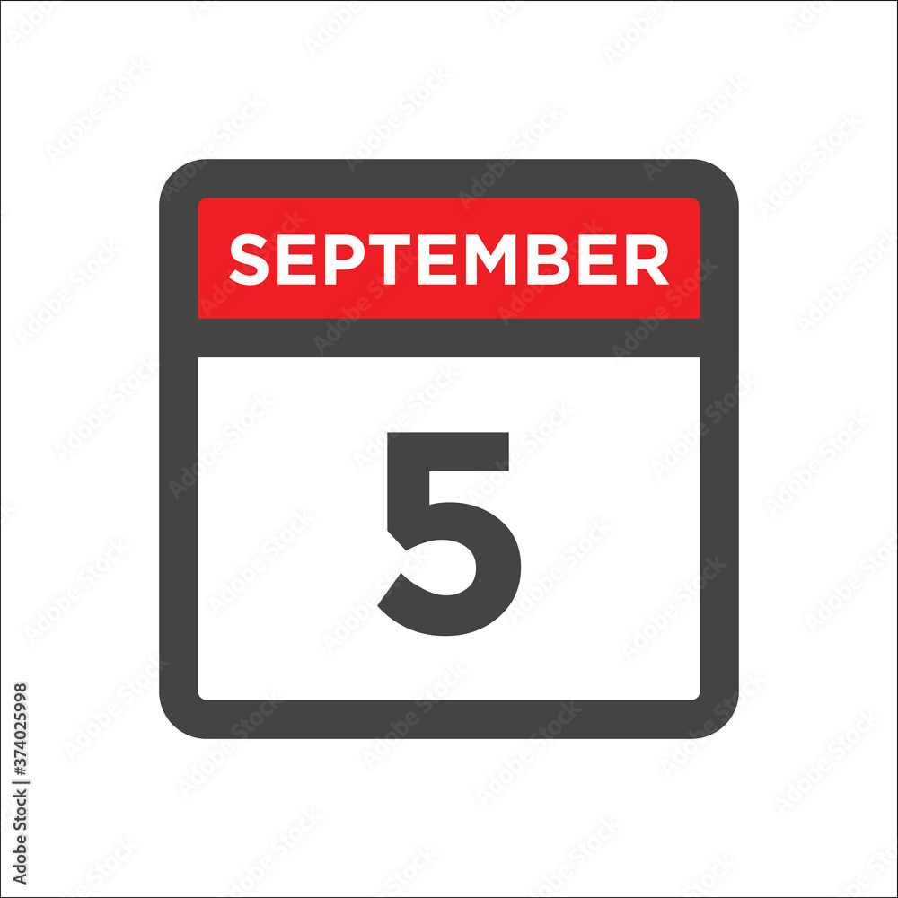 September 5 calendar icon with day and month Stock Vector | Adobe Stock