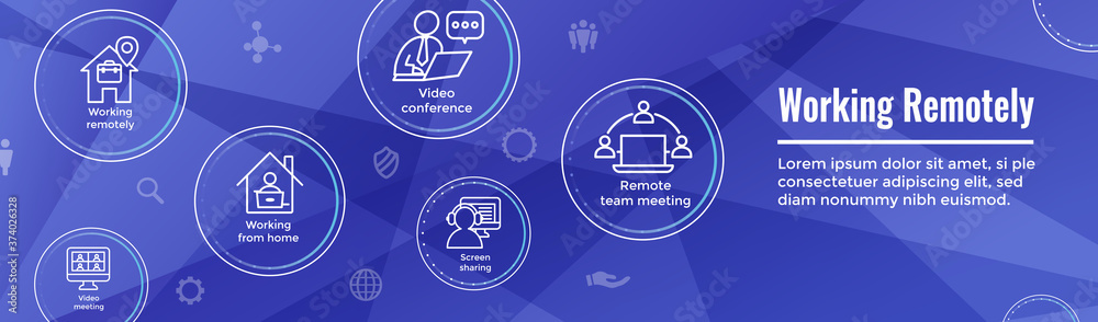 Remote work icon set with web header banner Stock Vector | Adobe Stock