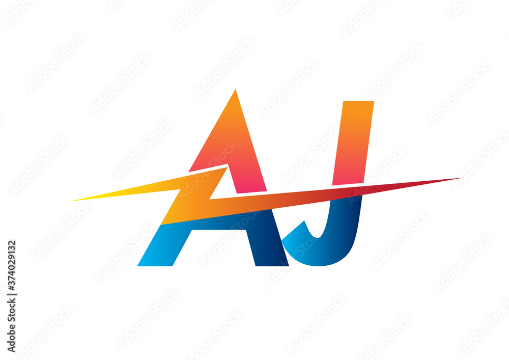 Letter AJ logo with Lightning icon, letter combination Power Energy ...
