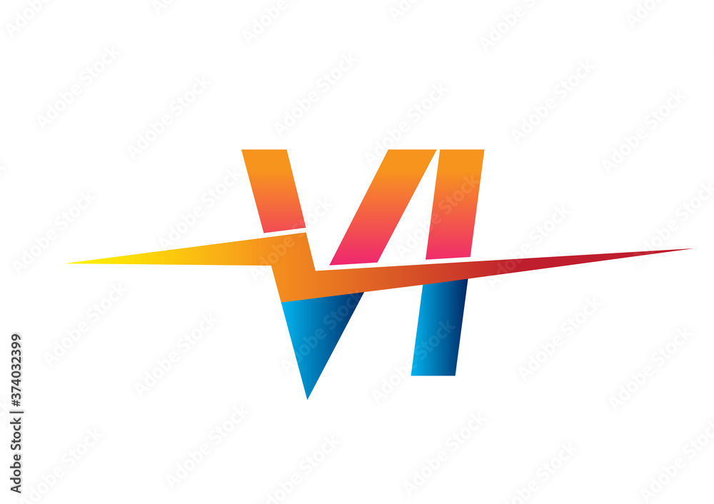 Letter VI logo with Lightning icon, letter combination Power Energy ...