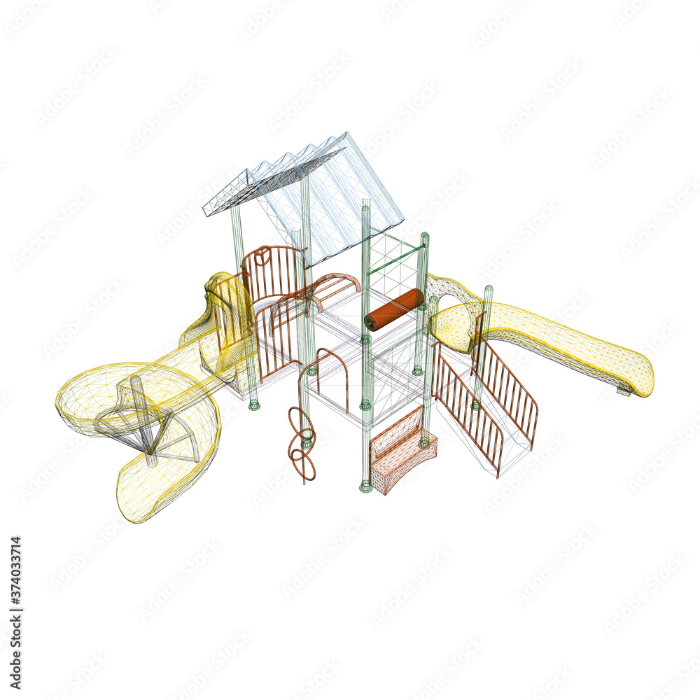 Playground frame from colored lines on a white background. Children ...