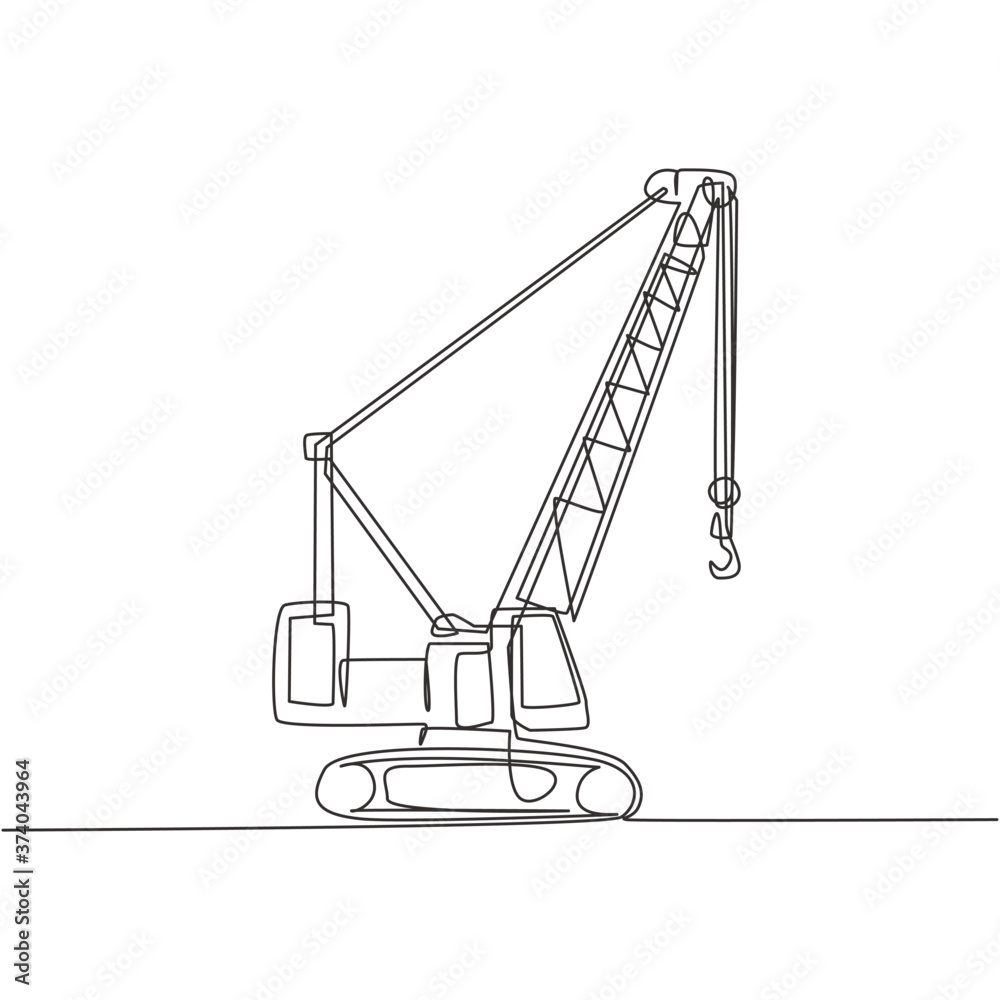 One continuous line drawing of crane truck for building construction ...