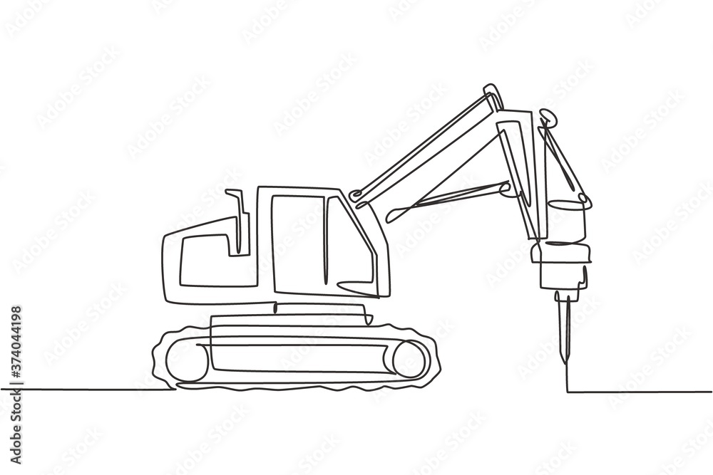 One single line drawing of truck driller for soil earth drilling vector ...