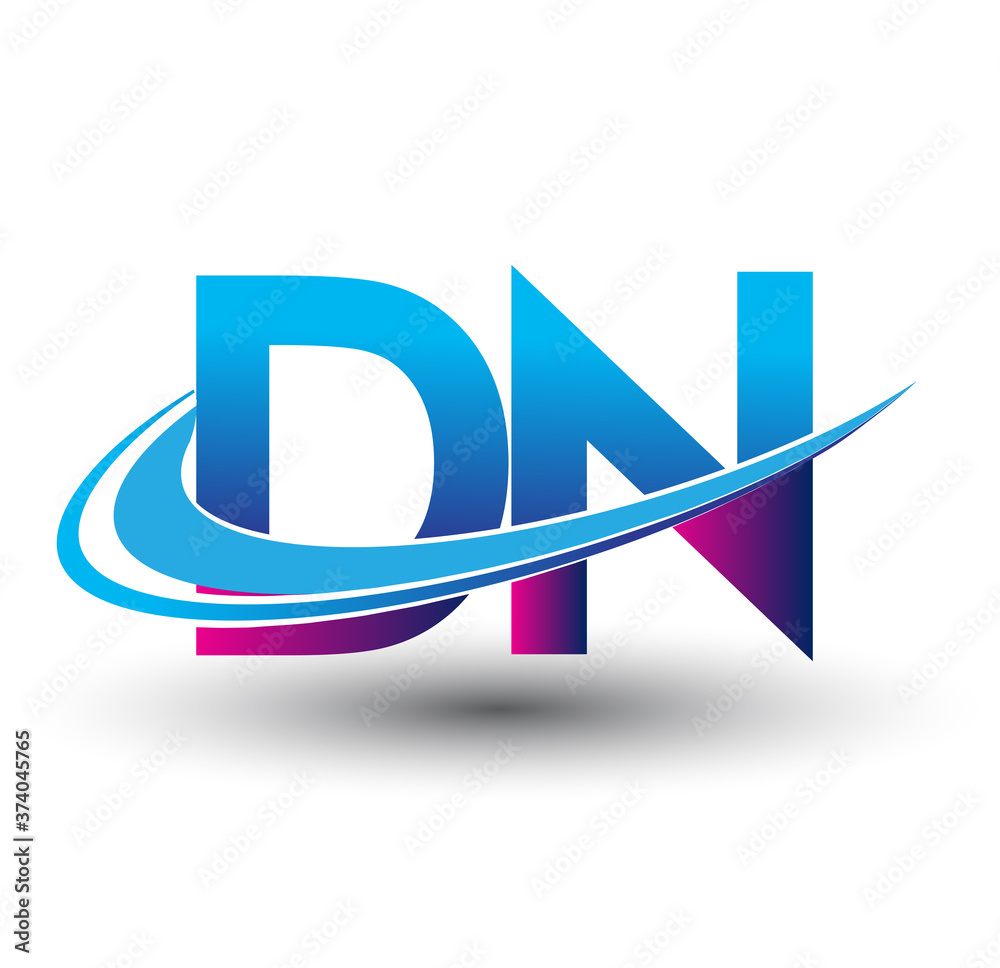initial letter DN logotype company name colored blue and magenta swoosh ...
