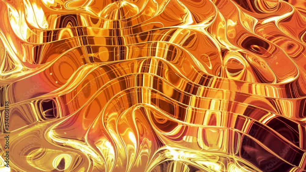 Looped abstract background with wavy sparkling golden liquid pattern on ...