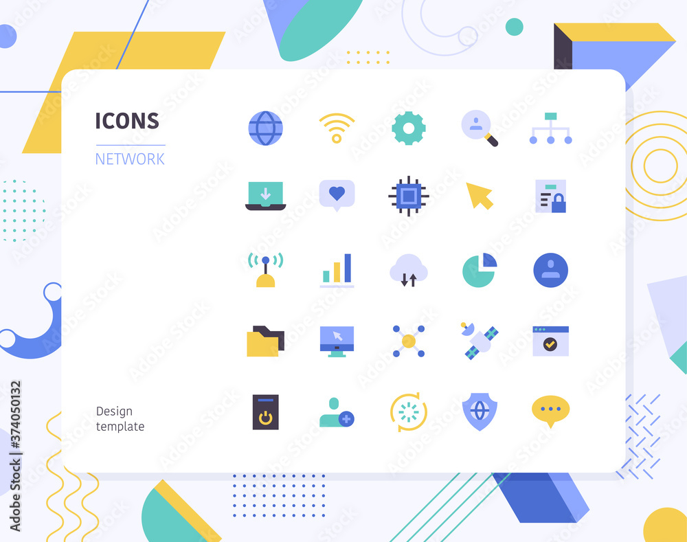 Network color icon set design template. flat design style minimal ...
