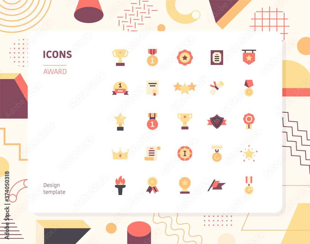 Award color icon set design template. flat design style minimal vector ...