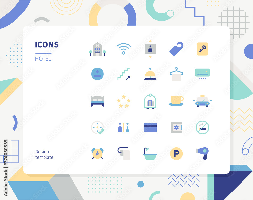 Hotel color icon set design template. flat design style minimal vector ...