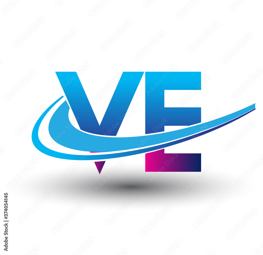 initial letter VE logotype company name colored blue and magenta swoosh ...