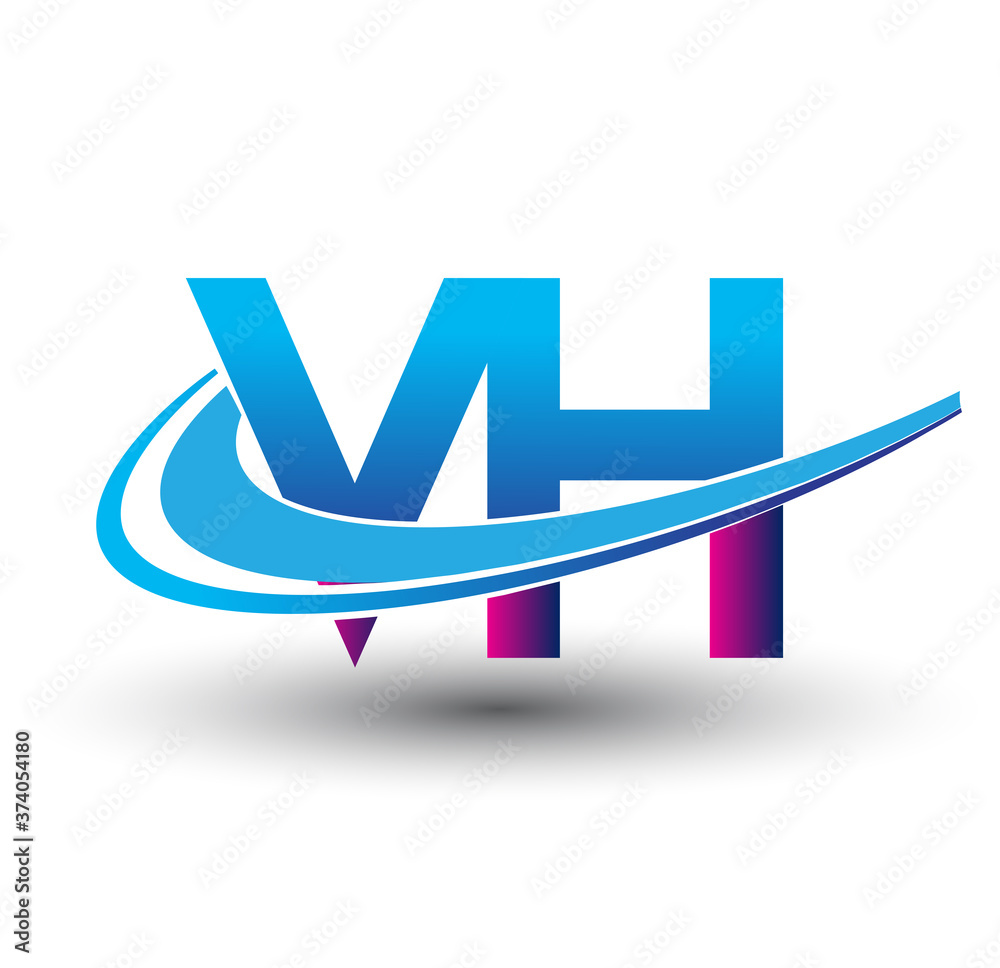 initial letter VH logotype company name colored blue and magenta swoosh ...