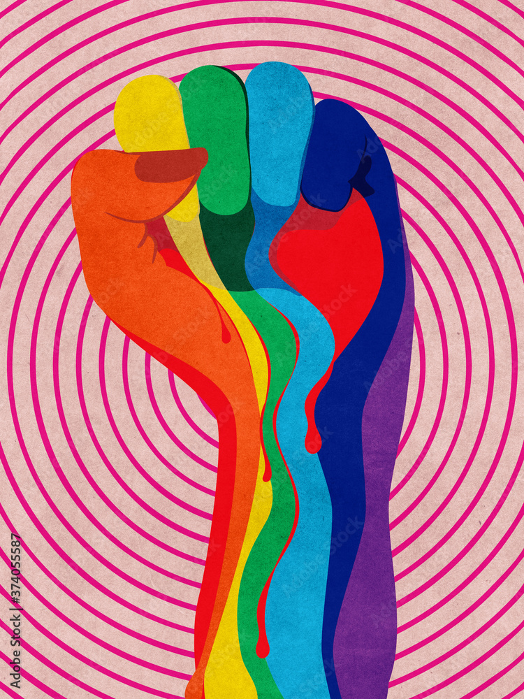 Rainbow clenched fist design textured Stock Illustration | Adobe Stock
