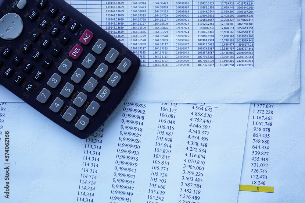 accountant data spreadsheet with calculator. business accounter ...