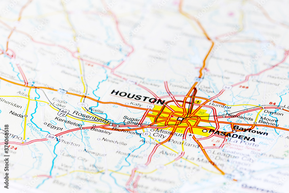 Houston road map area. Closeup macro view Stock Photo | Adobe Stock