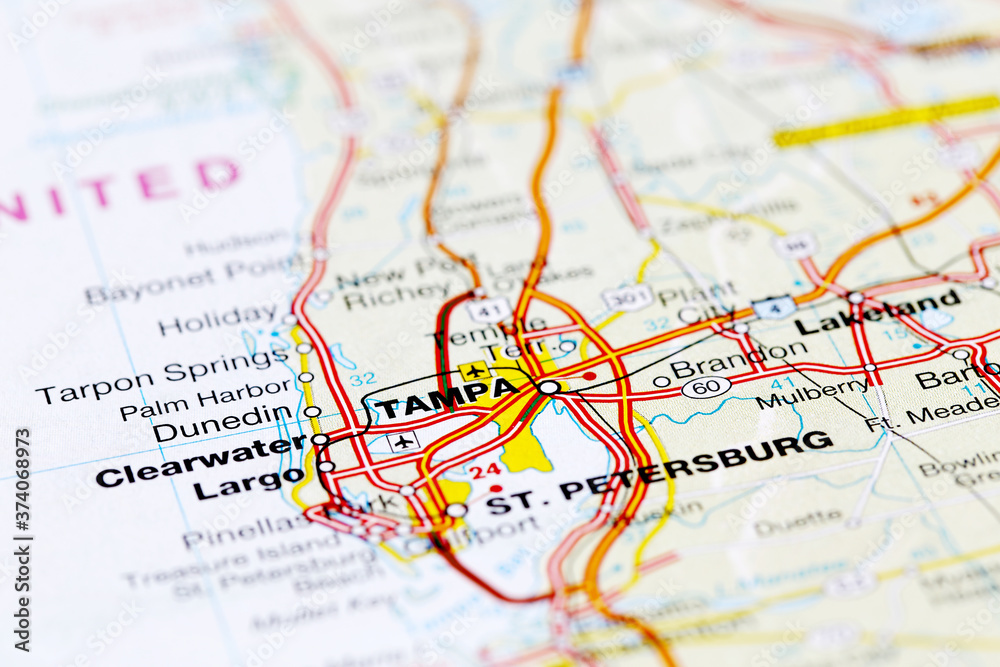 Tampa road map area. Closeup macro view Stock Photo | Adobe Stock