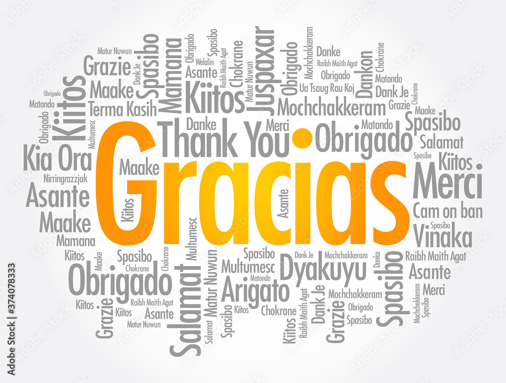 Gracias (Thank You in Spanish) word cloud in different languages Stock ...