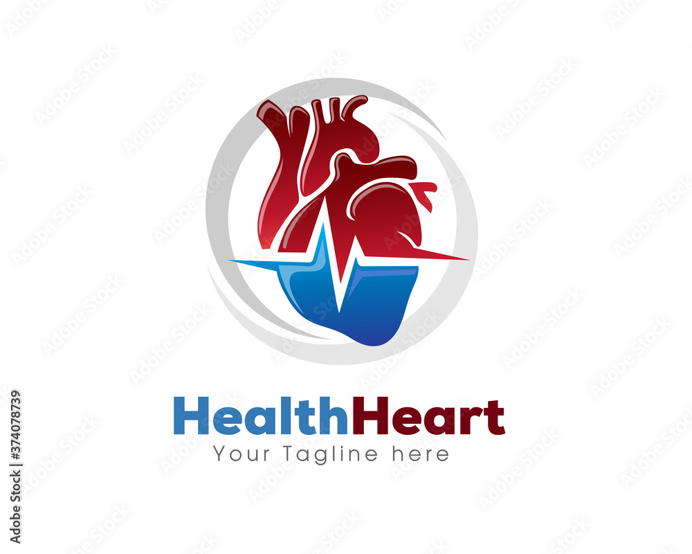 Circle heart pulse medical care logo template design icon symbol Stock ...