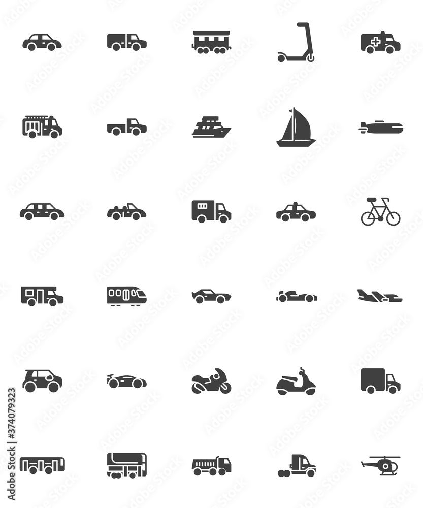Transportation vector icons set, modern solid symbol collection ...