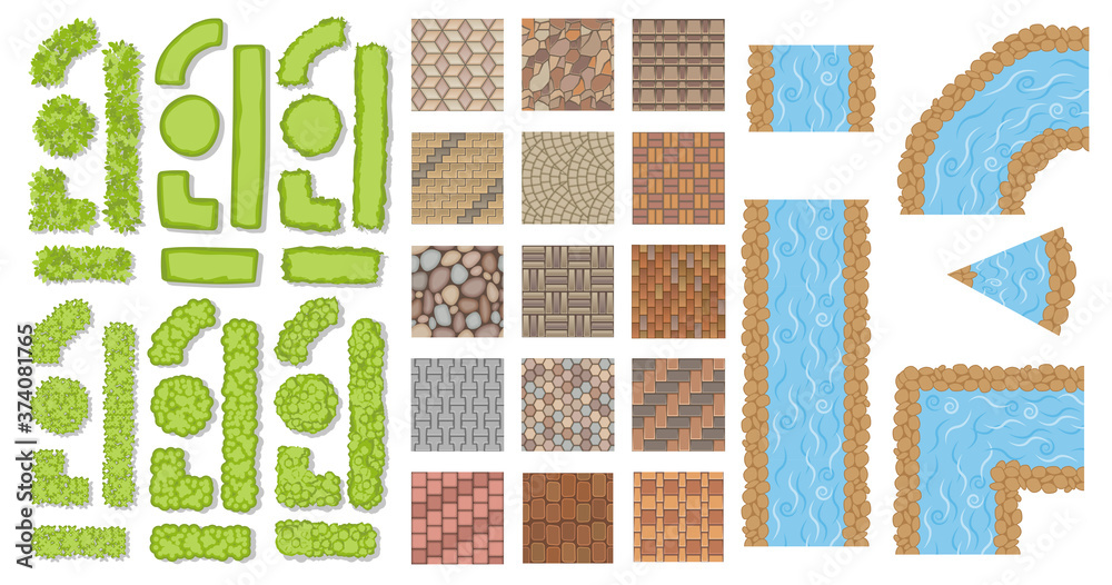 Set of park elements. (Top view) Collection for landscape design, plan ...