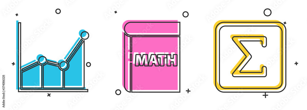 Set Graph, schedule, chart, diagram, Book with word mathematics and ...