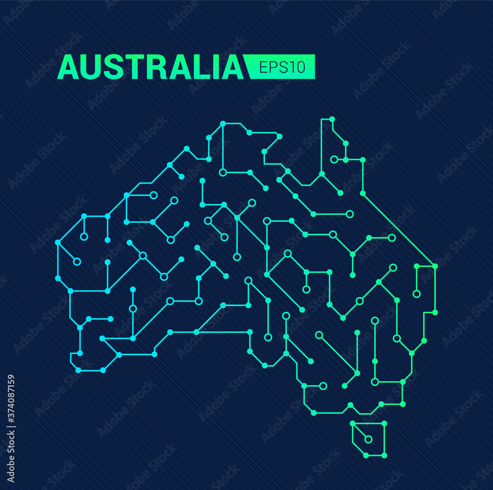 Abstract digital map of Australia. Electric circuit of the country ...