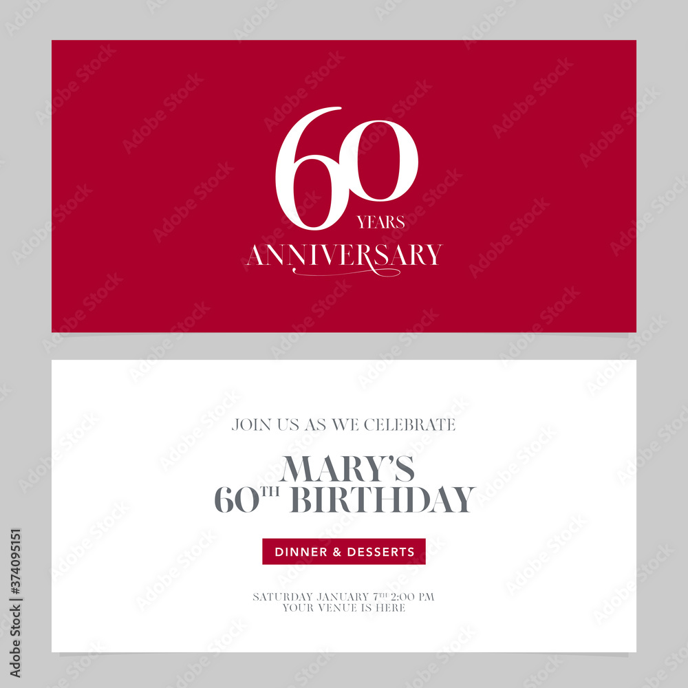 60 years anniversary invitation vector illustration. Graphic design ...