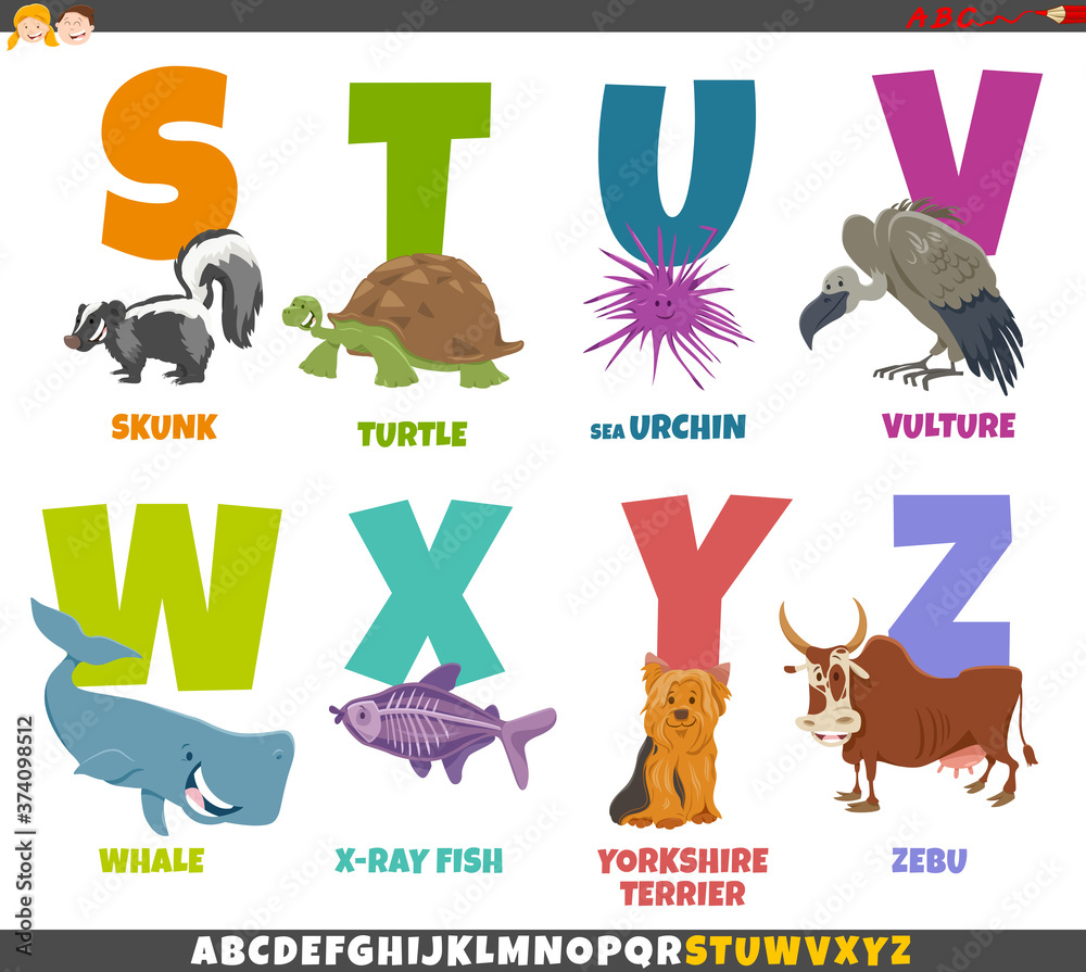 educational cartoon alphabet set with animal characters Stock Vector ...