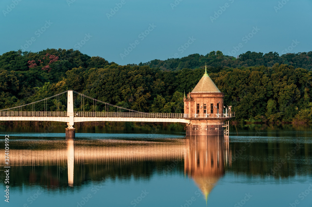 Water Intake Tower and Bridge: View of a water intake tower in a ...