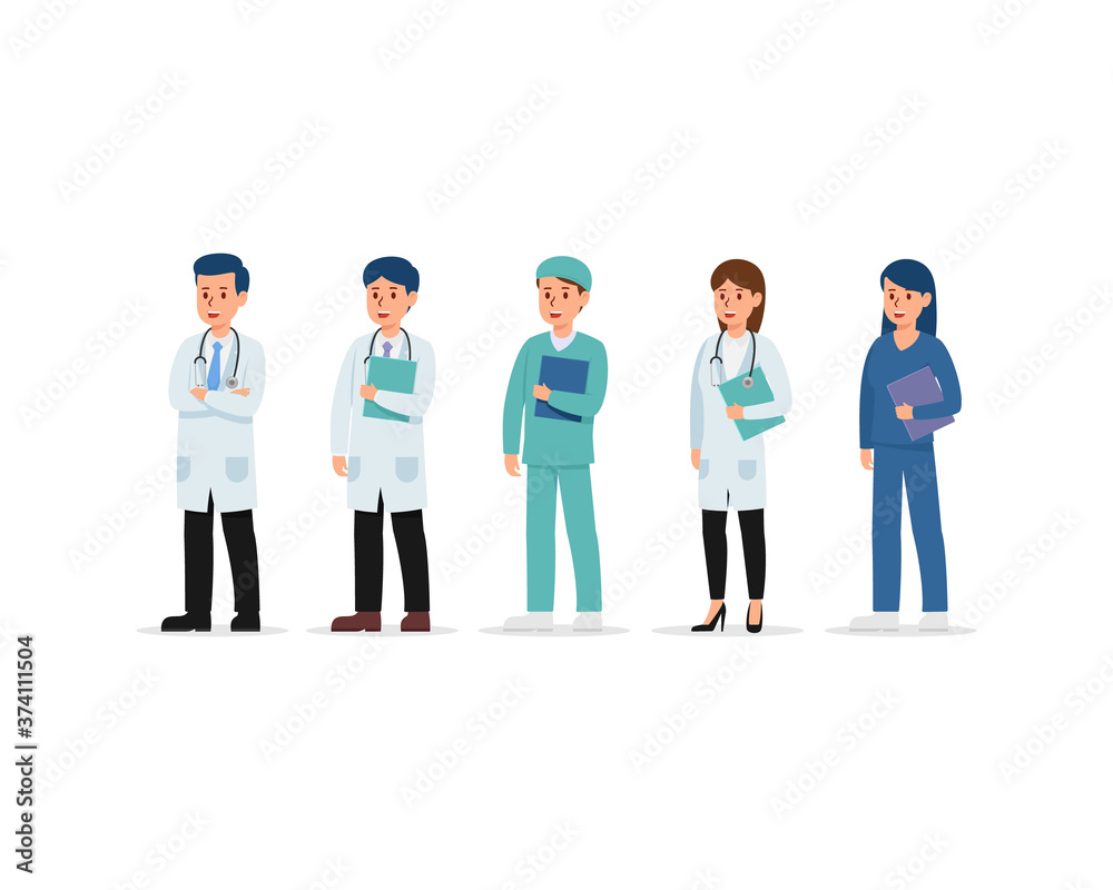 Set of doctor and nurse cartoon characters. Medical staff team concept ...
