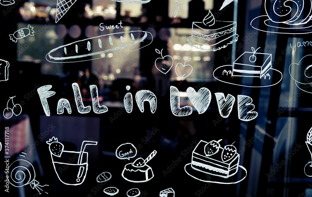 Coffee shop drawing sketching bakery cake cute background Stock Photo ...