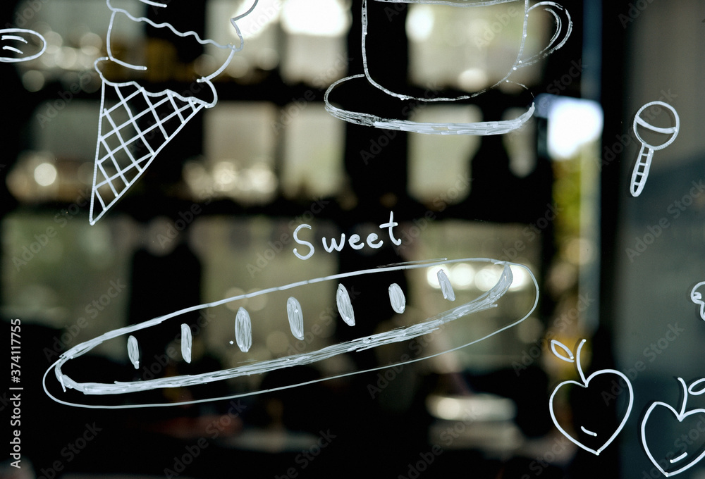 Coffee shop drawing sketching bakery cake cute background Stock Photo ...