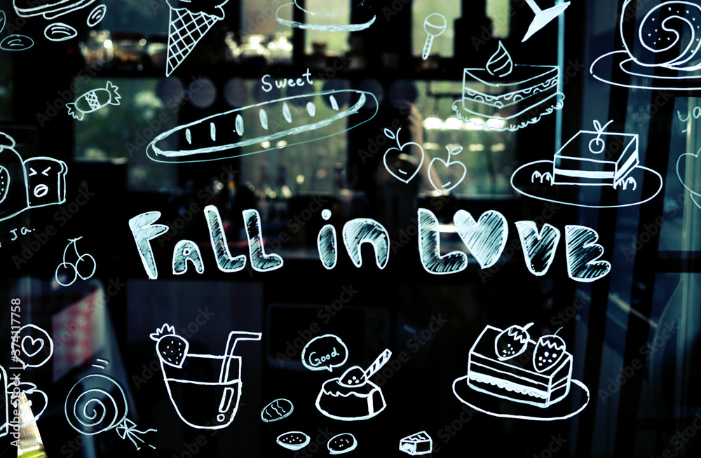 Coffee shop drawing sketching bakery cake cute background Stock Photo ...