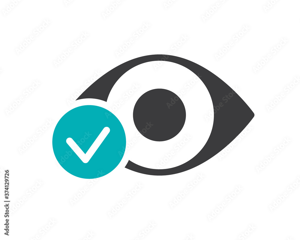 Human eye with tick checkmark colored icon. Healthy visual organ symbol ...