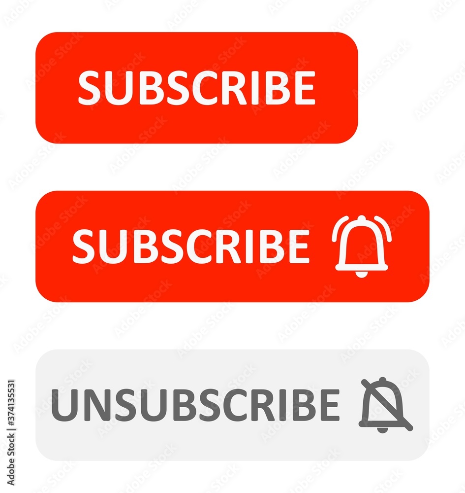 Subscribe button notification icon vector set Stock Vector | Adobe Stock
