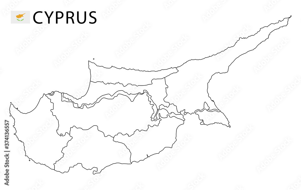 Cyprus map, black and white detailed outline regions of the country ...