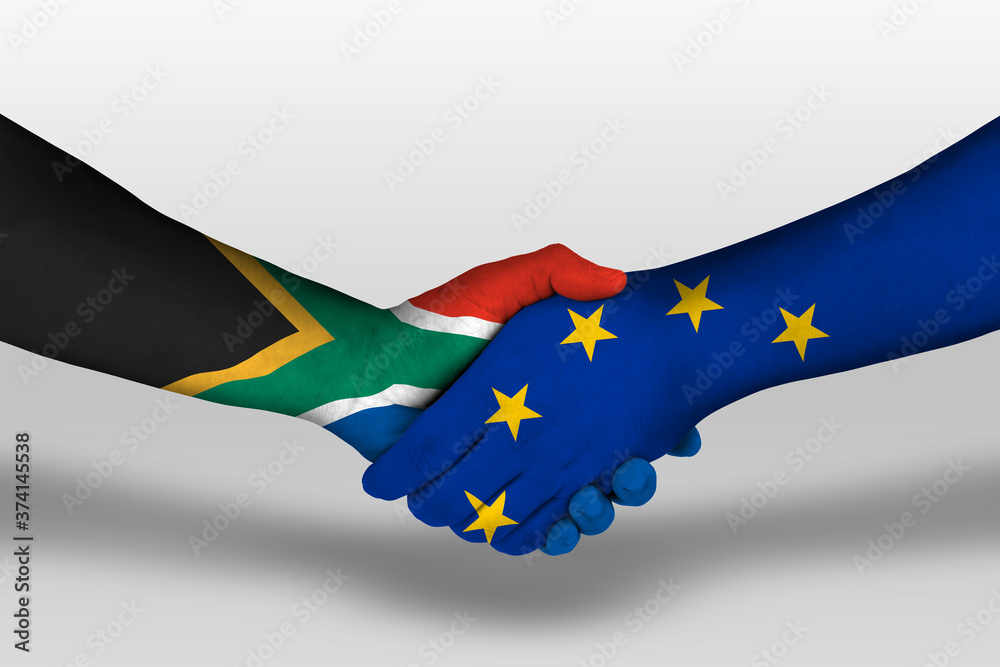 Handshake between european union and south africa flags painted on ...