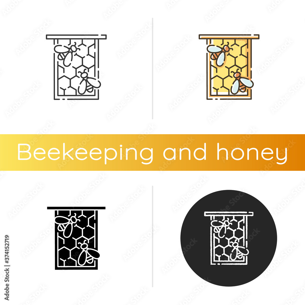 Honeycomb frame icon. Linear black and RGB color styles. Honeybees nest ...