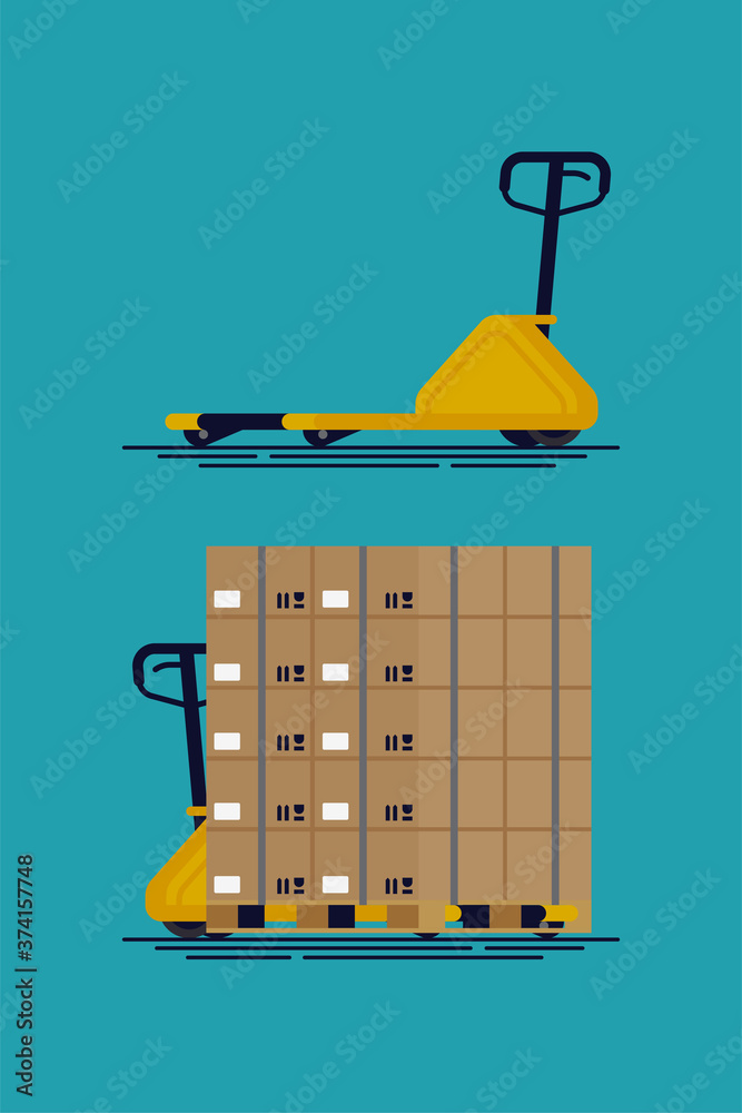 Cool vector empty and loaded pallet jack. Shipment, storage and ...