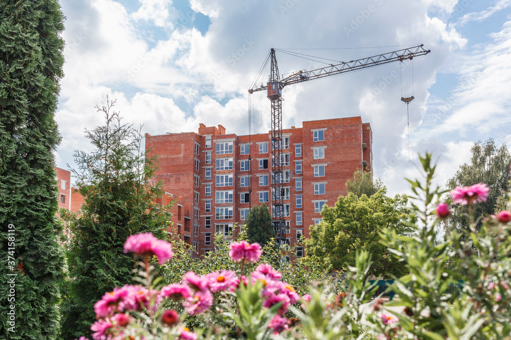 The process of building a residential area living block. Construction ...