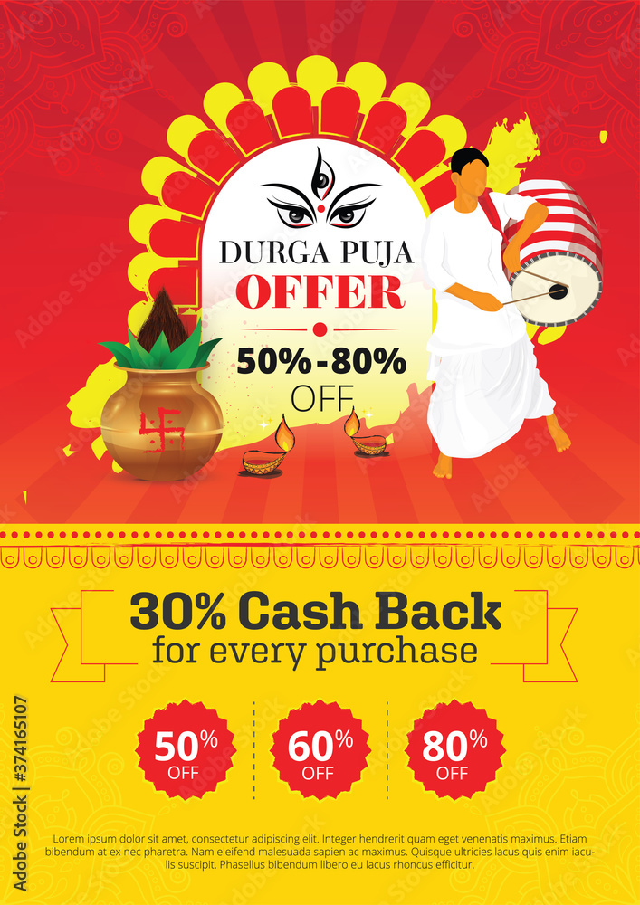 Durga Puja Offer Poster Design Layout Template, Festival Offer A4 ...