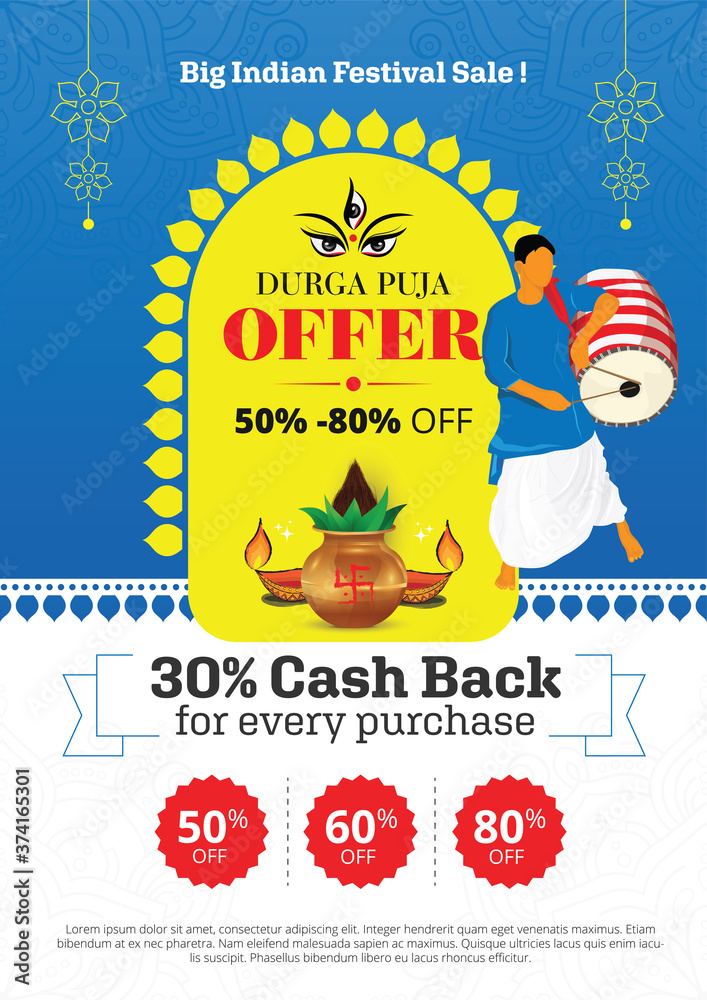 Durga Puja Offer Poster Design Layout Template, Festival Offer A4 ...
