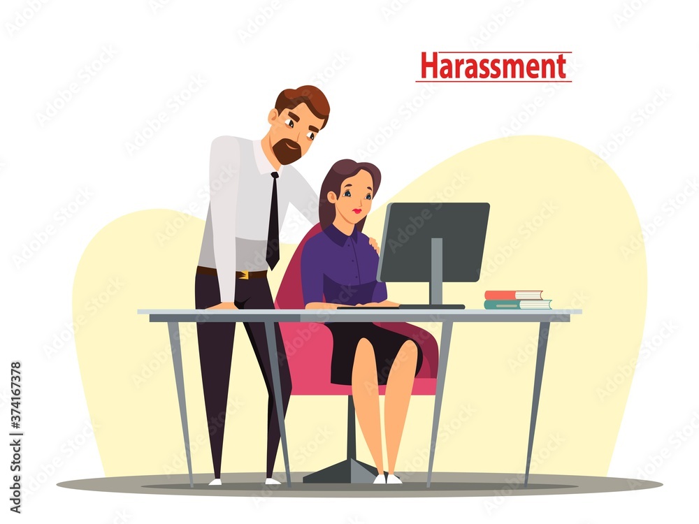 Sexual harassment and abuse at office illustration. Man harassing ...