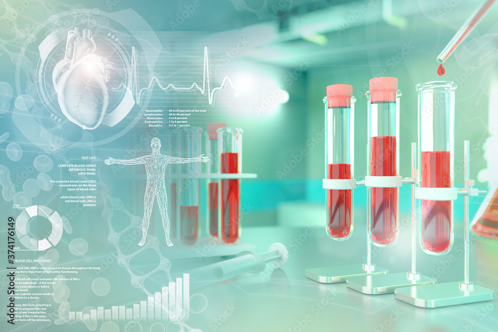 Medical 3D illustration, test tubes vials in college clinic - blood ...