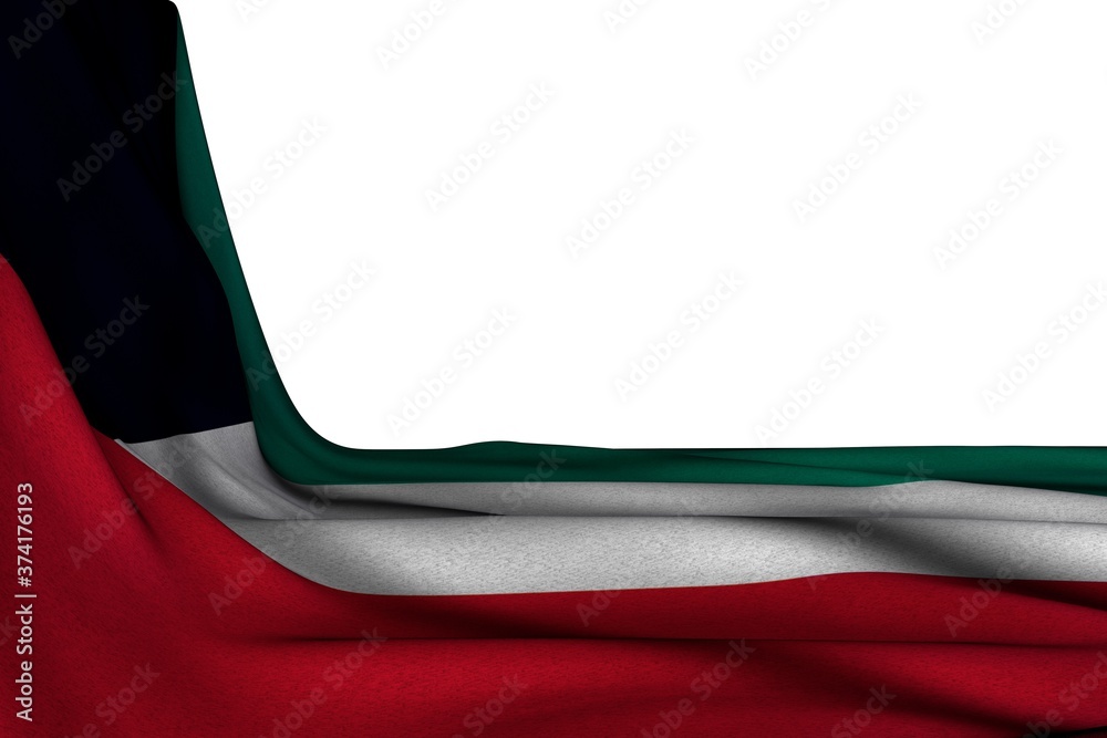 pretty isolated mockup of Kuwait flag hanging in corner on white with ...