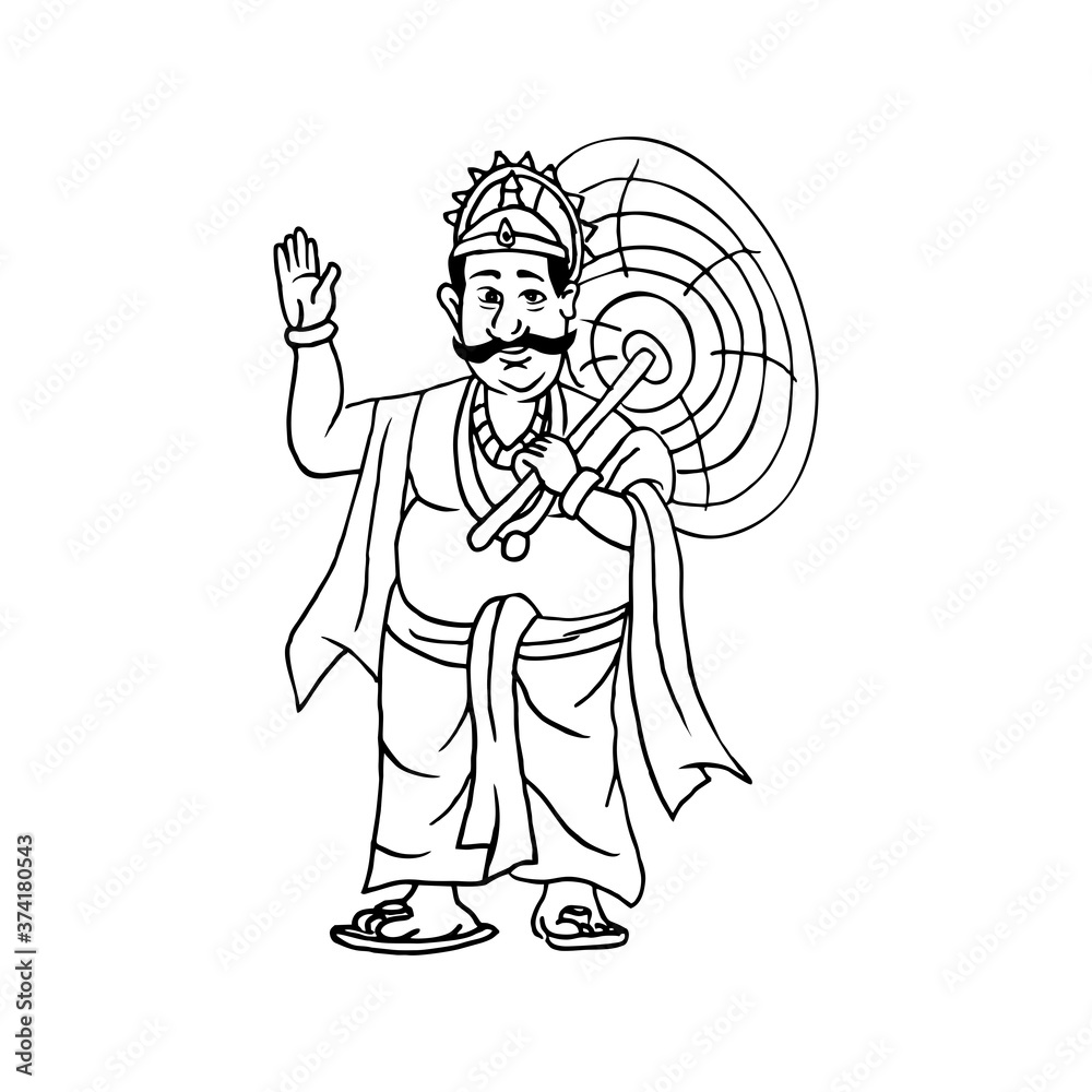 Kerala Onam Festival Mahabali also kown Maveli outline sketch Stock ...