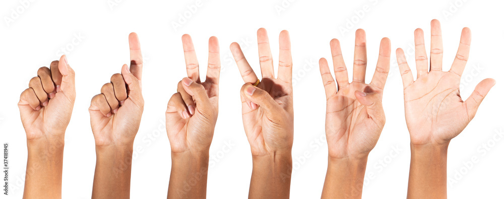 five fingers count signs isolated on white background with Clipping ...