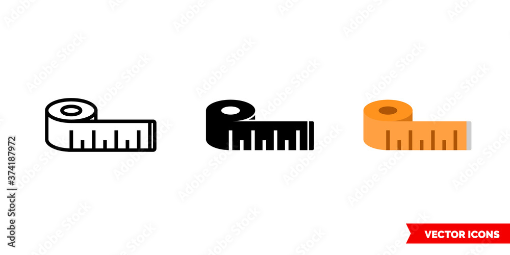 Measuring tape icon of 3 types color, black and white, outline ...