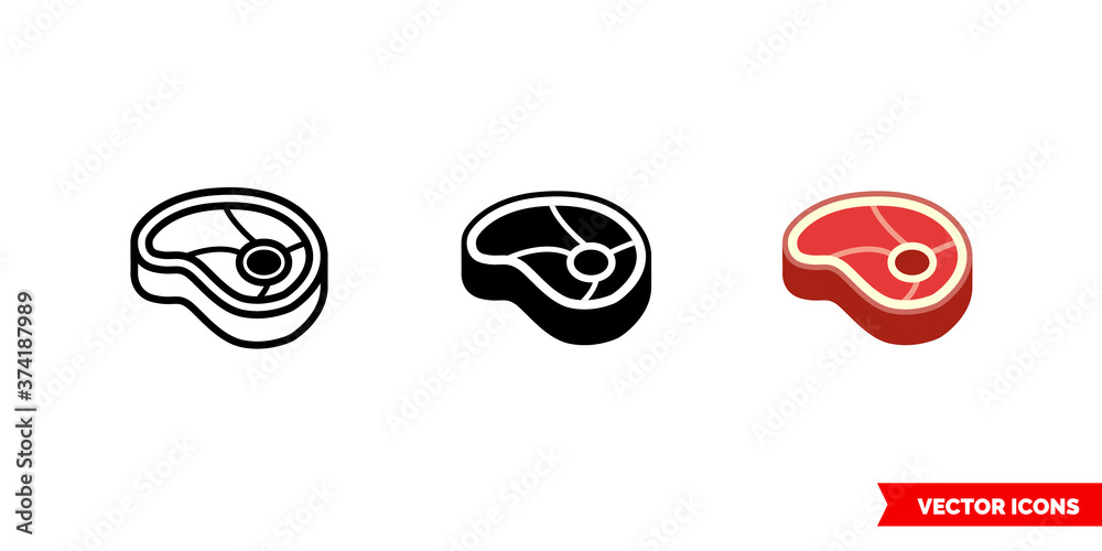 Meat icon of 3 types color, black and white, outline. Isolated vector ...